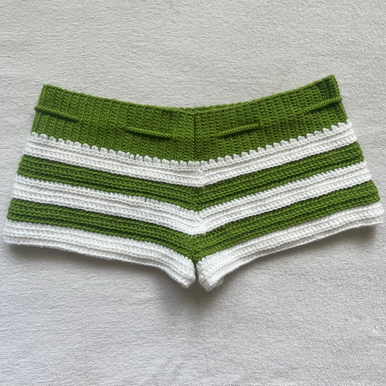 Crochet Mini Shorts Green & White Stripped | Beach Outfit Mini Shorts ...