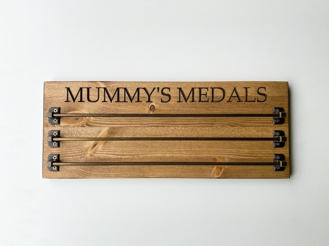 Personalised Pine Medal Display Rail | Engraved Medal Hanger | Bespoke ...