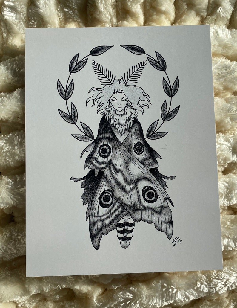 Sleeping Moth Lady Art Print | 8x10 & 4.25x5.5 Print | Satin Paper ...