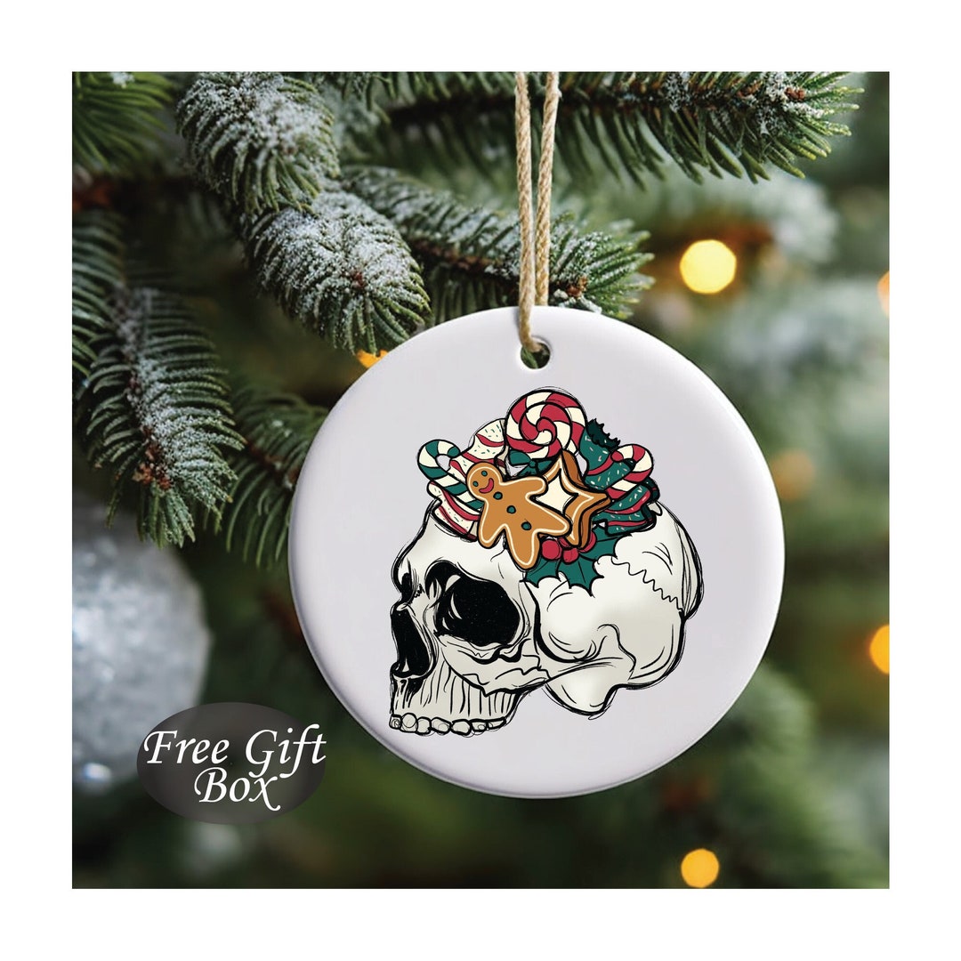 Christmas Skeleton Ceramic Ornament: Holiday Skull Decor - Etsy