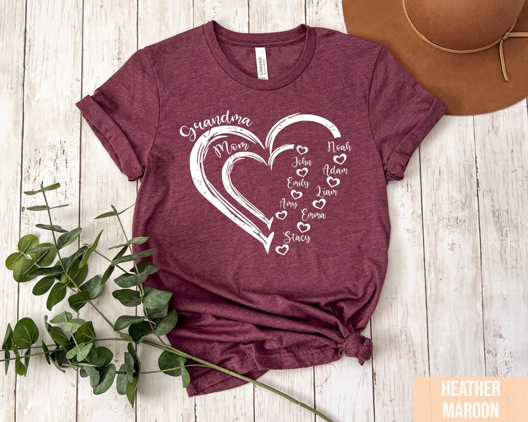 Custom Grandma Shirt, Personalized Grandma Heart Shirt, Grandma Shirt ...
