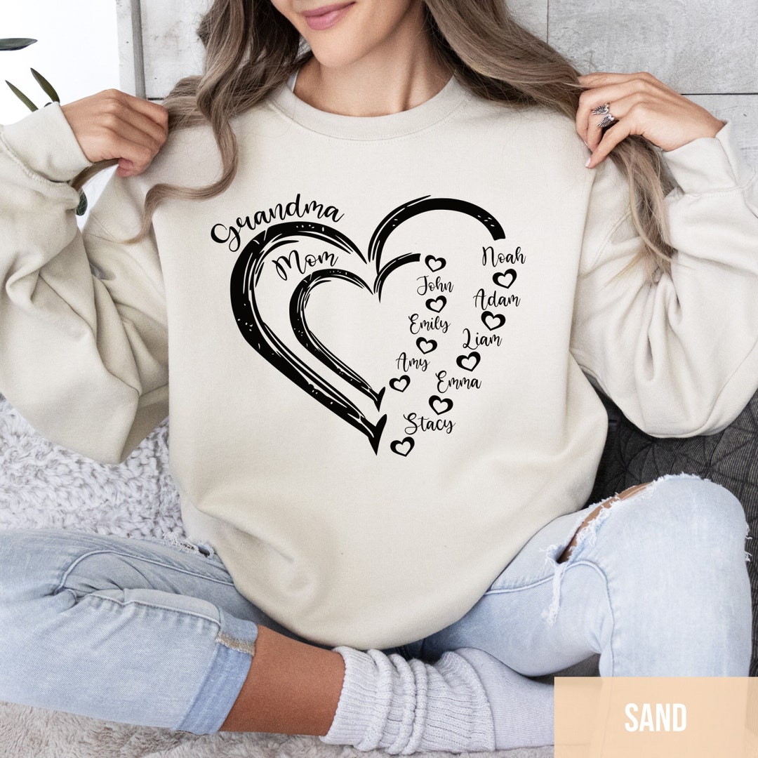Custom Grandma Sweatshirt, Personalized Grandma Heart Shirt, Grandkids ...