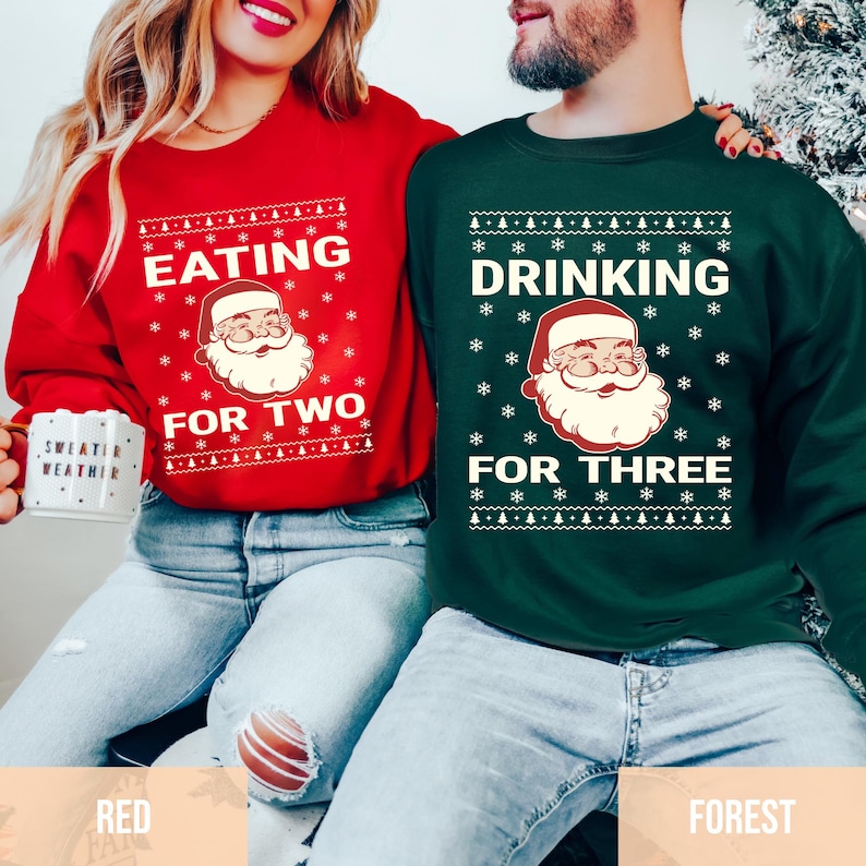 Eating for Two Pregnant Sweatshirt Couples Matching Christmas Pregnancy ...