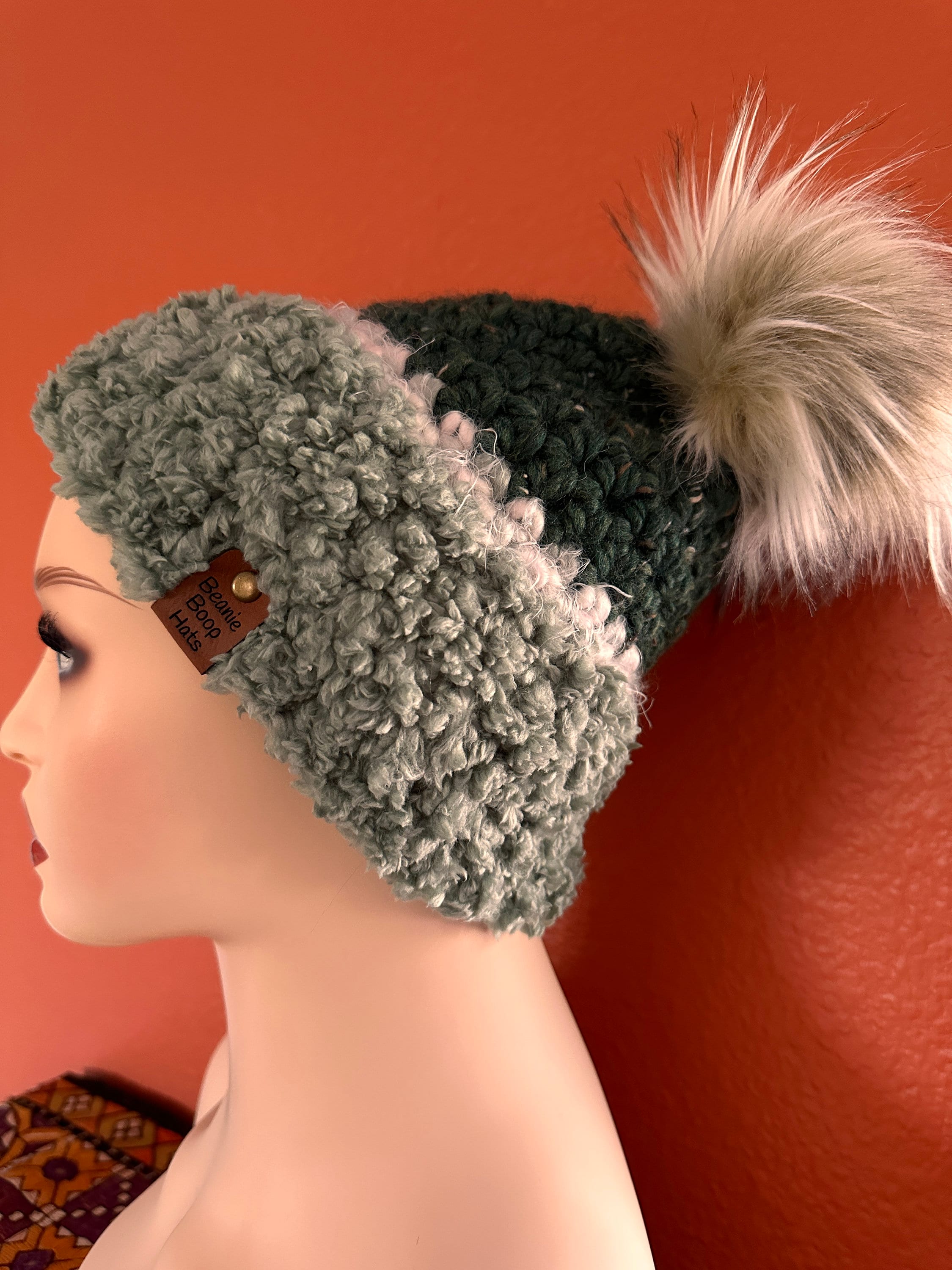Handmade Crochet Green Hat the Moss Bank Hat Sherpa Brim, Chunky Wool ...