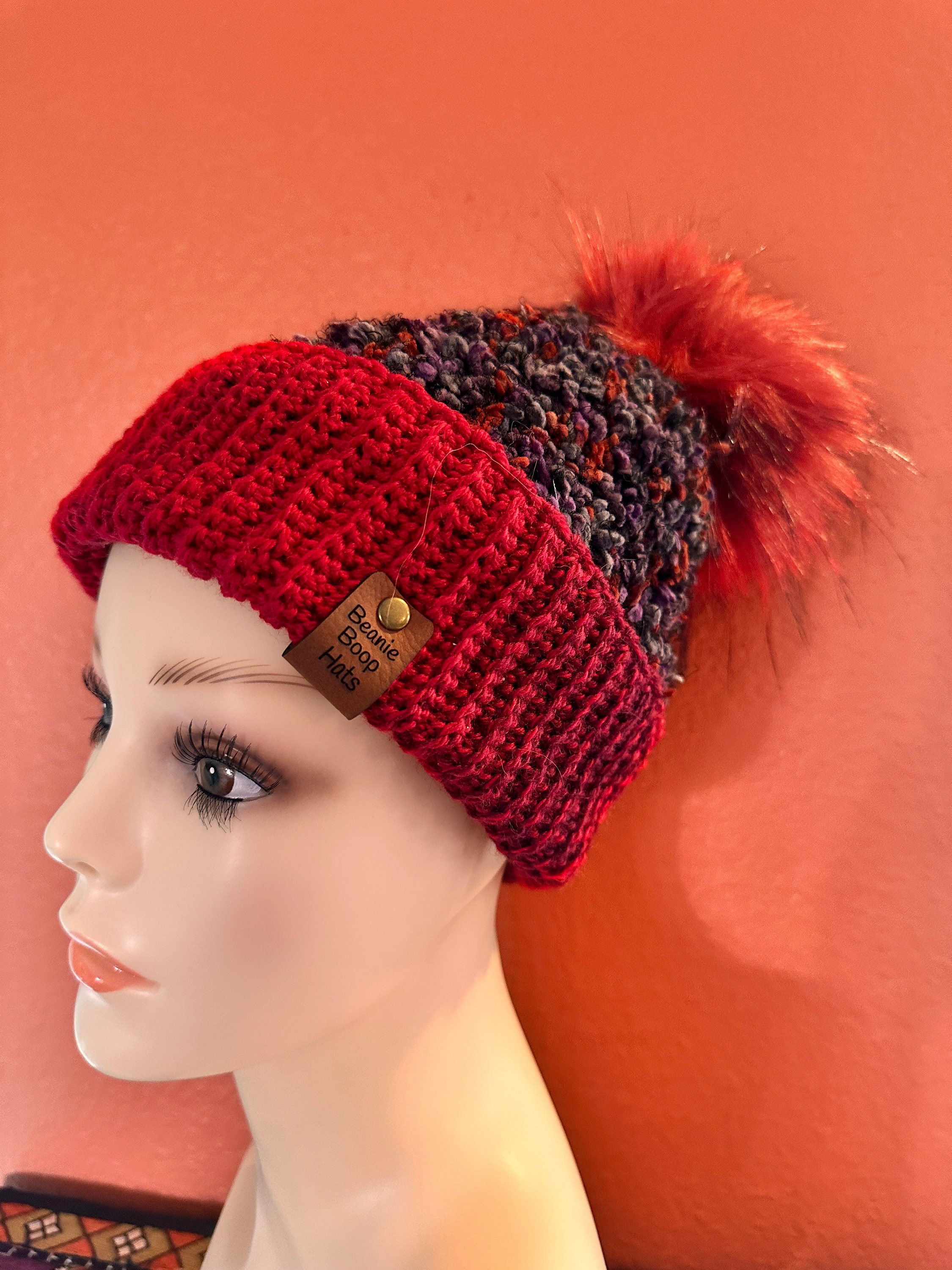 Handmade Red Gray Crochet Hat - the Revelry Hat - Double Brim, Warm ...