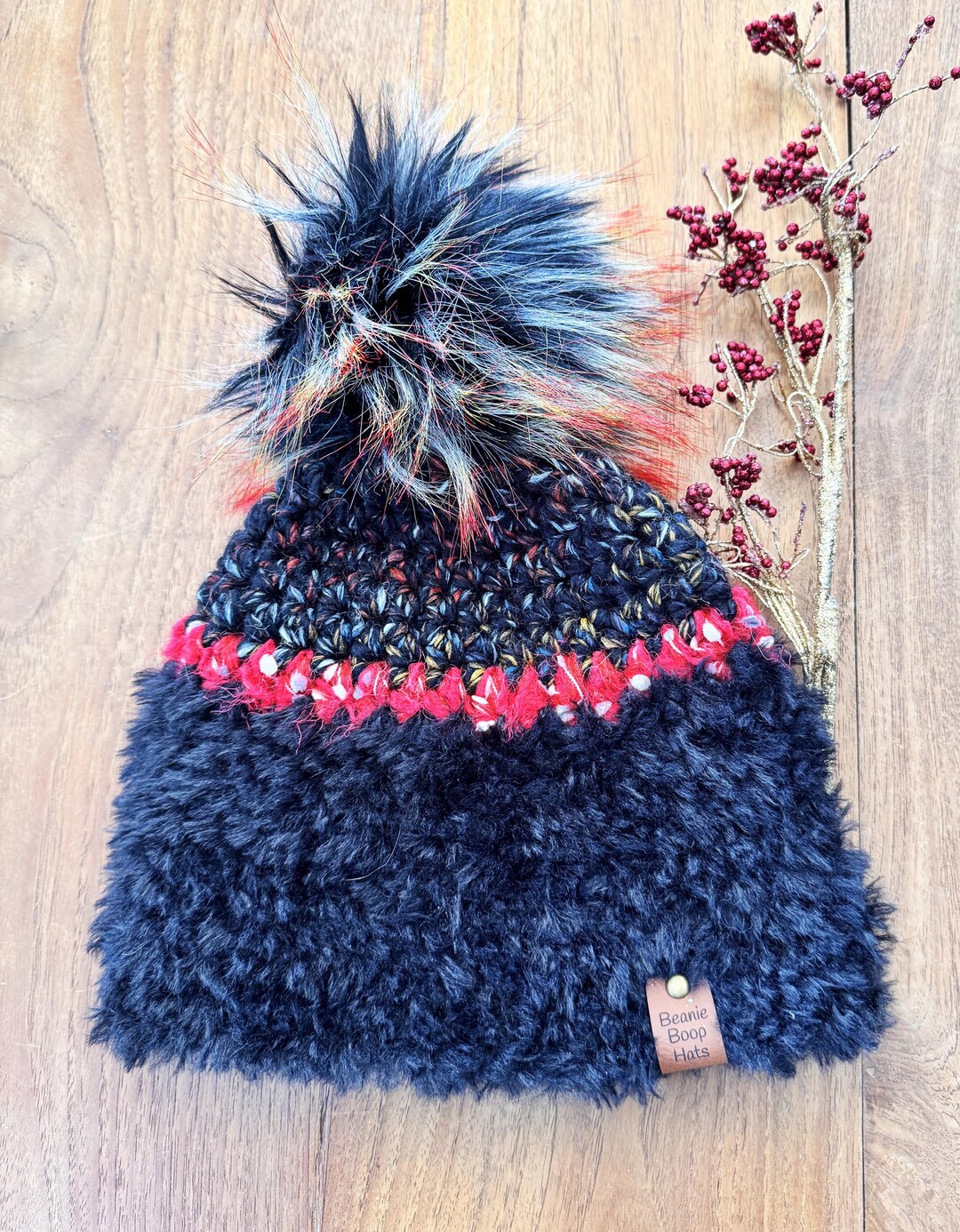 Handmade Crochet Winter Hat, Wide Soft Fake Fur Brim - the Sasha Hat ...