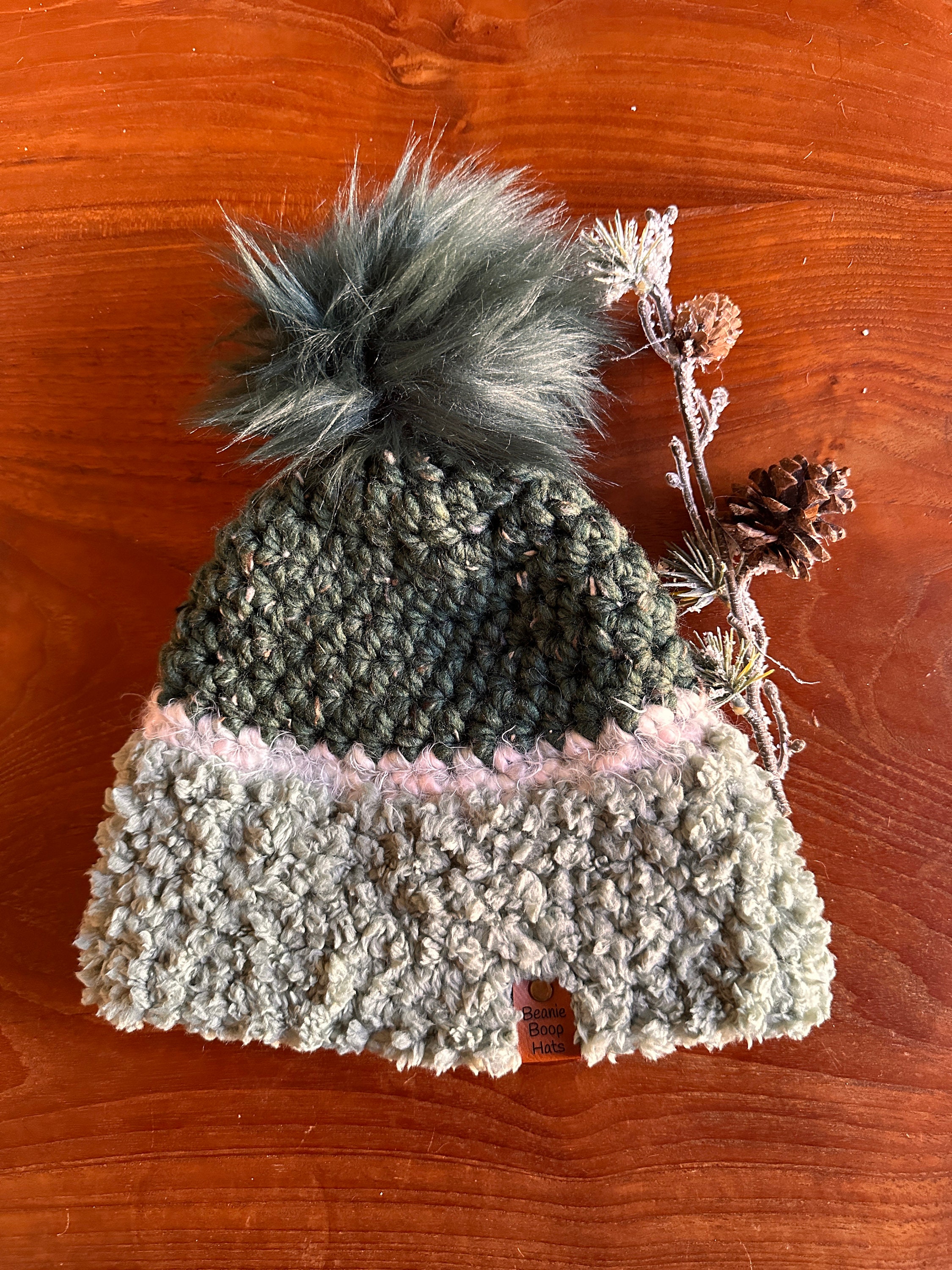 Handmade Crochet Green Hat the Moss Bank Hat Sherpa Brim, Chunky Wool ...