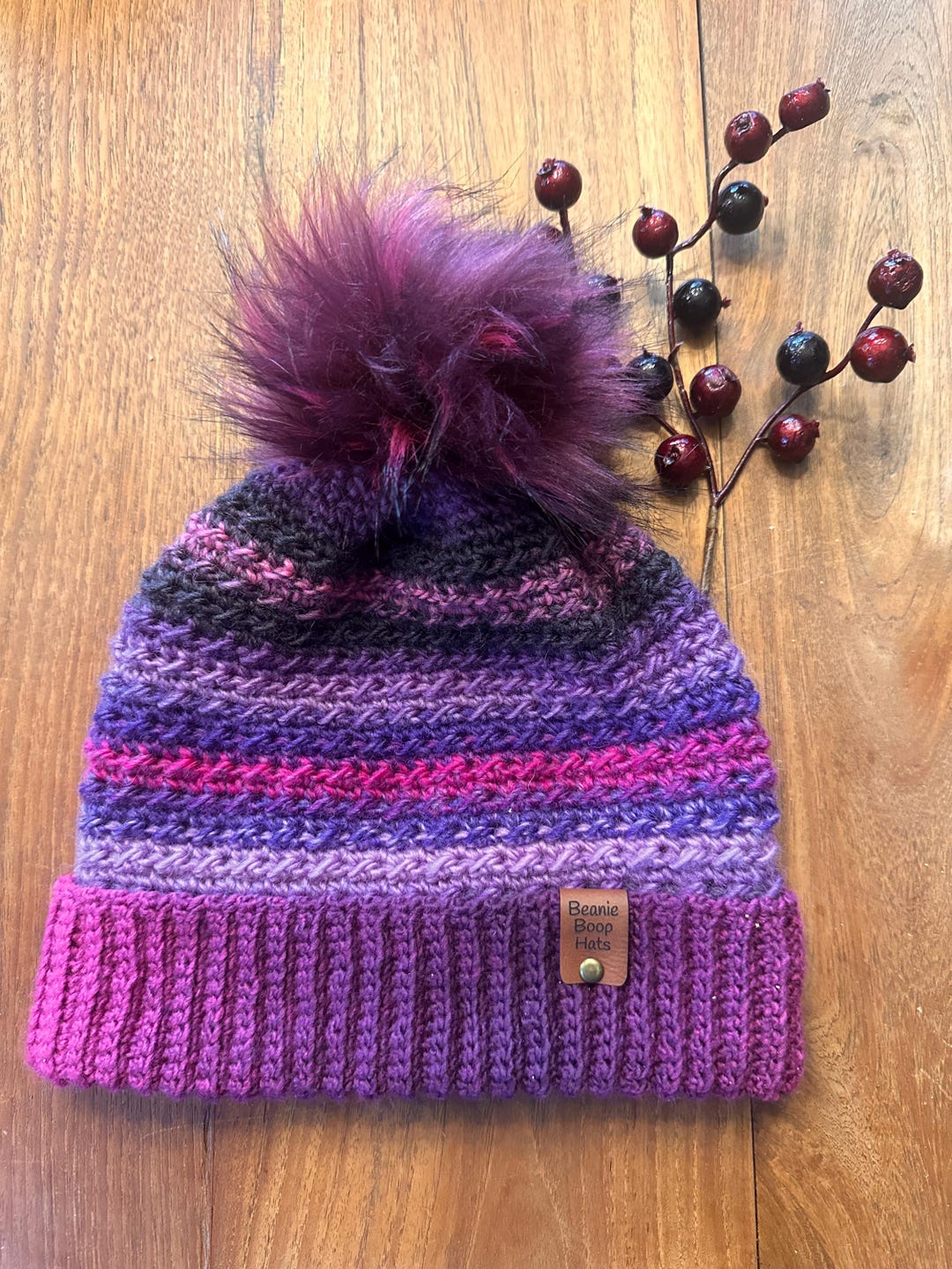 Handmade Crochet Maroon Hat Erin Hat Double Brim, Warm Wool and Acrylic ...