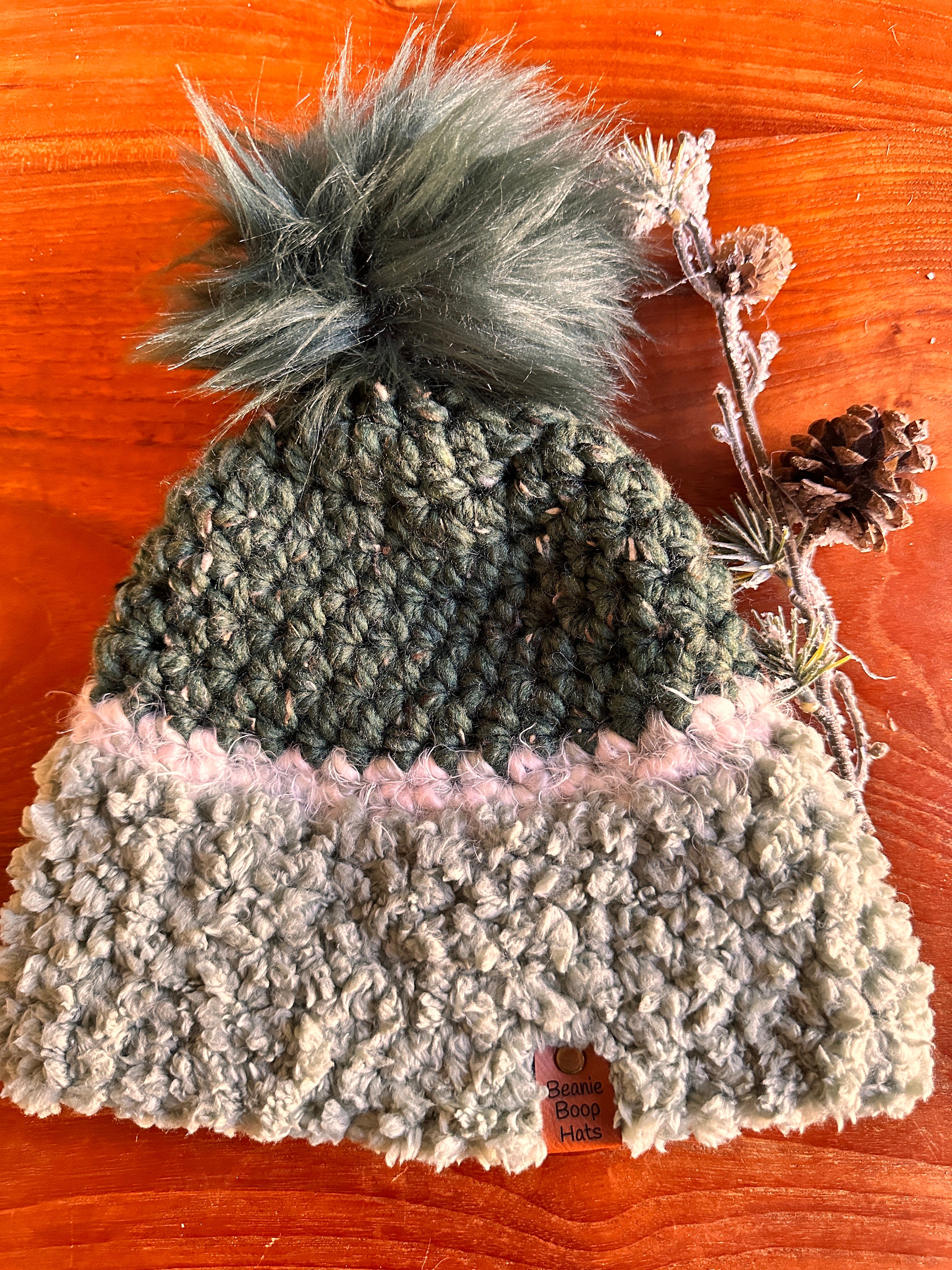 Handmade Crochet Green Hat the Moss Bank Hat Sherpa Brim, Chunky Wool ...