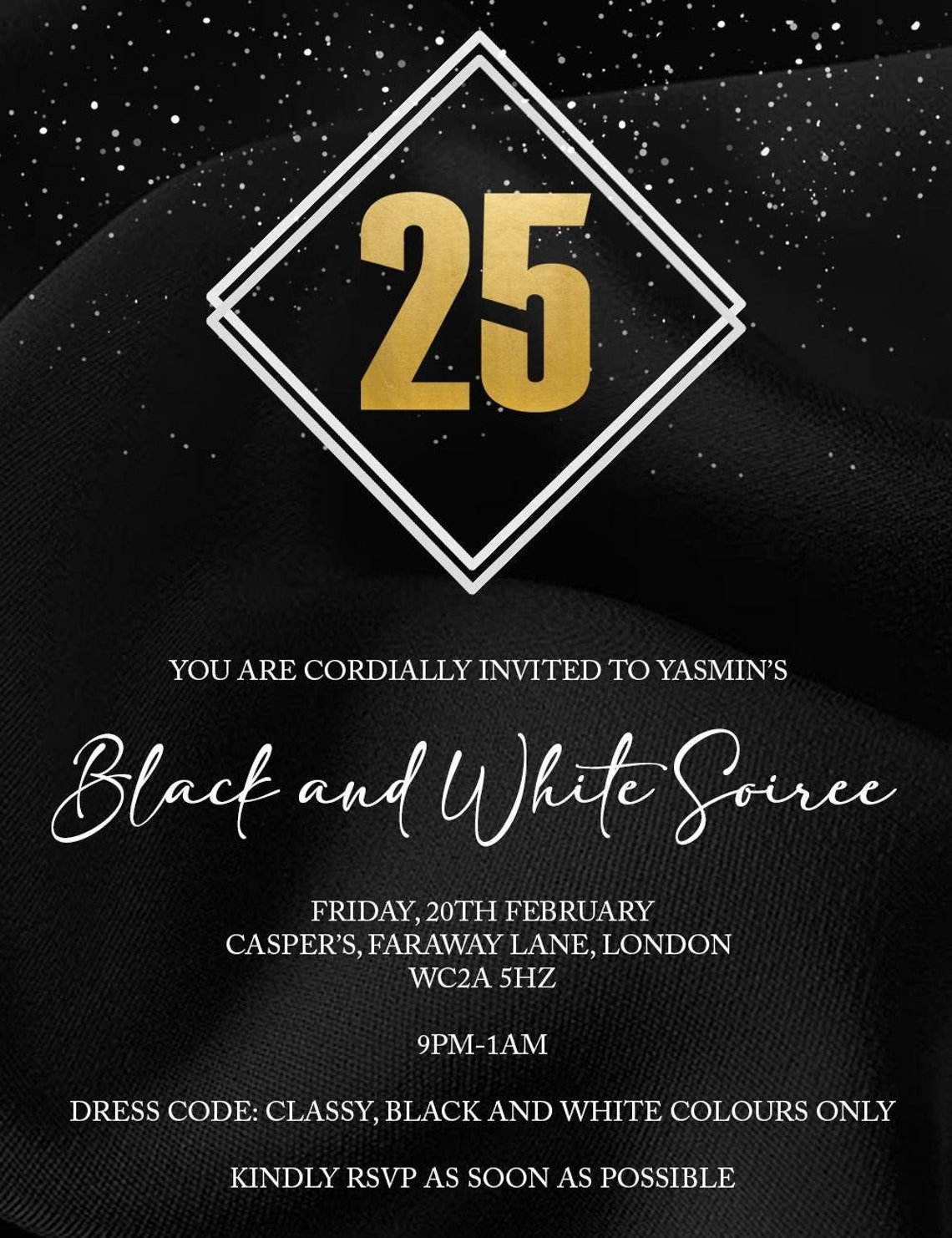 Black and White Soiree Invitation - Etsy