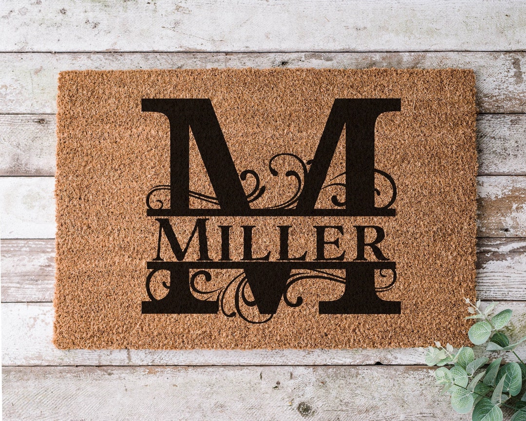 Letter Monogram Door Mat With Family Name | Personalized Doormat With ...