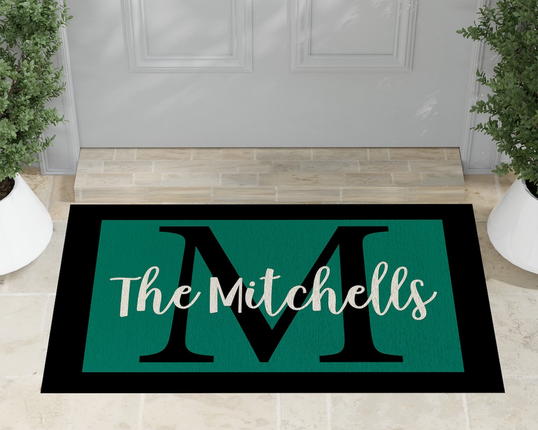 Monogram Door Mat | Green and Black Mat | Indoor Outdoor Door Mat ...