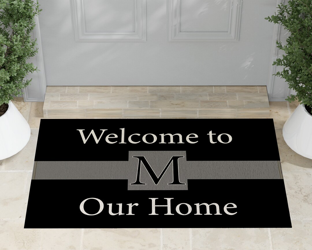 Black Indoor Outdoor Name Banner Door Mat | Fancy | Custom Door Mat ...
