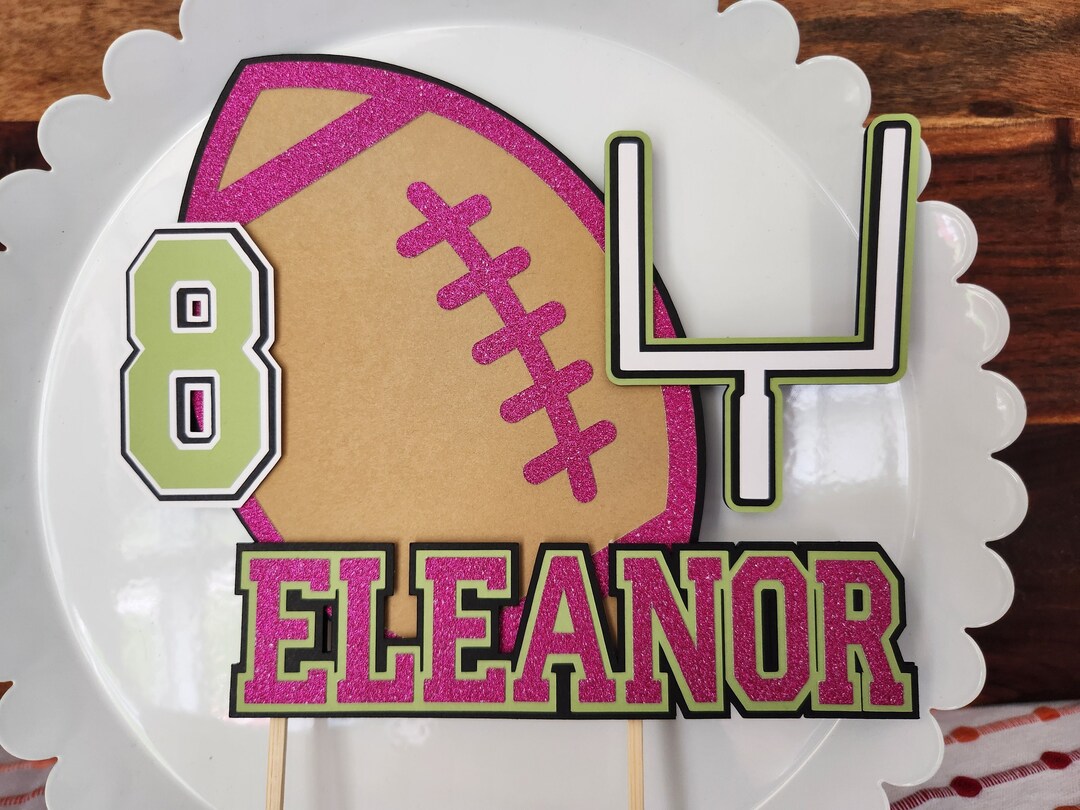 Pink Girls Football Birthday Cake Topper Handmade Custom Pink First ...