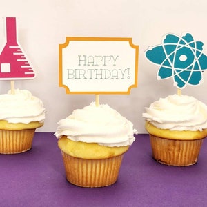 Science Birthday Cupcake Toppers - Mad Scientist Cupcake Toppers - Pink ...