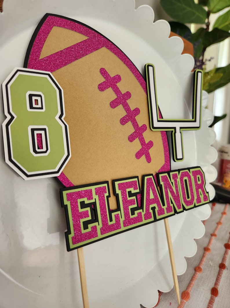 Pink Girls Football Birthday Cake Topper Handmade Custom Pink First ...
