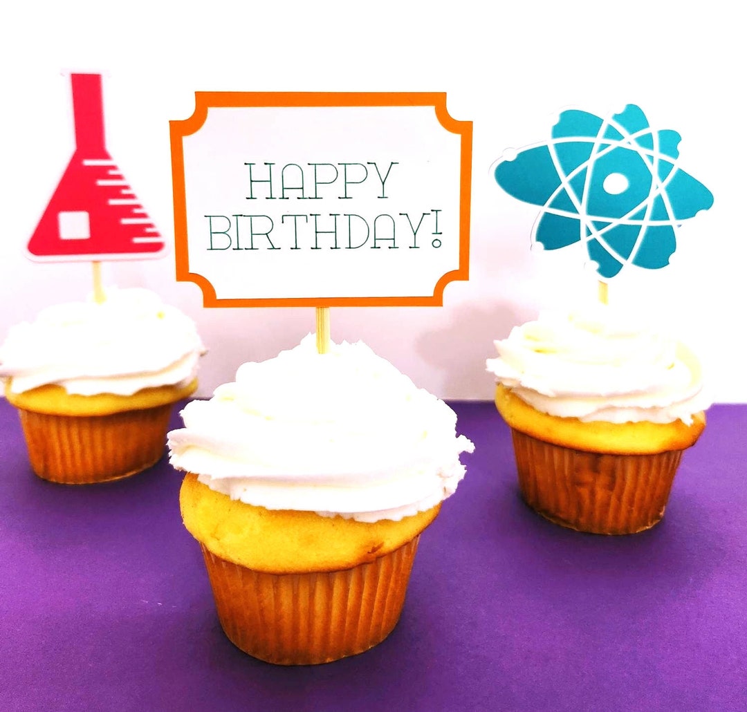 Science Birthday Cupcake Toppers - Mad Scientist Cupcake Toppers - Pink ...