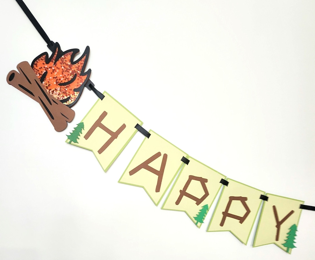 Wilderness Adventure Camping Birthday Banner: Woodland Campfire Theme ...