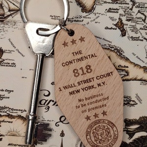 John Wick Continental Hotel Vintage Style Wooden Key Fob Laser Engraved ...