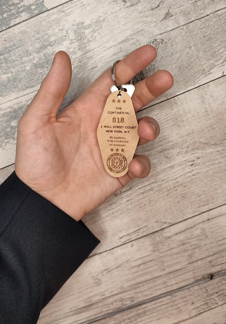 John Wick Continental Hotel Vintage Style Wooden Key Fob Laser Engraved ...