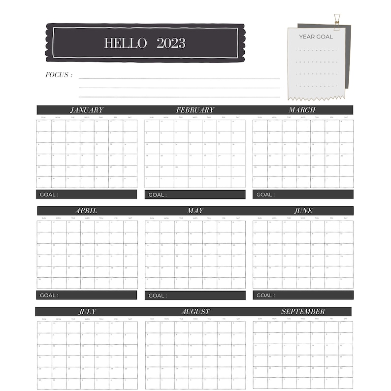 Printable 2023 Year Calendar Dark Grey Print on Canvas, Poster & Frame ...