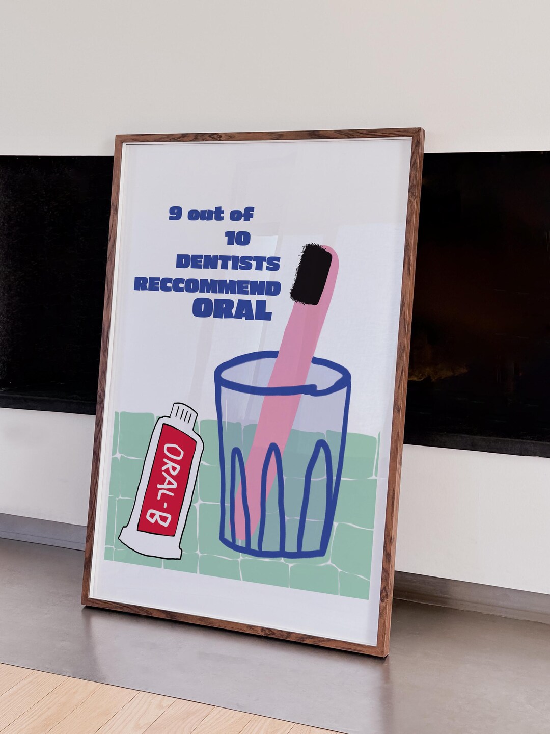 Funny Bathroom Wall Art - Printable Toothbrush Cup Illustration With ...