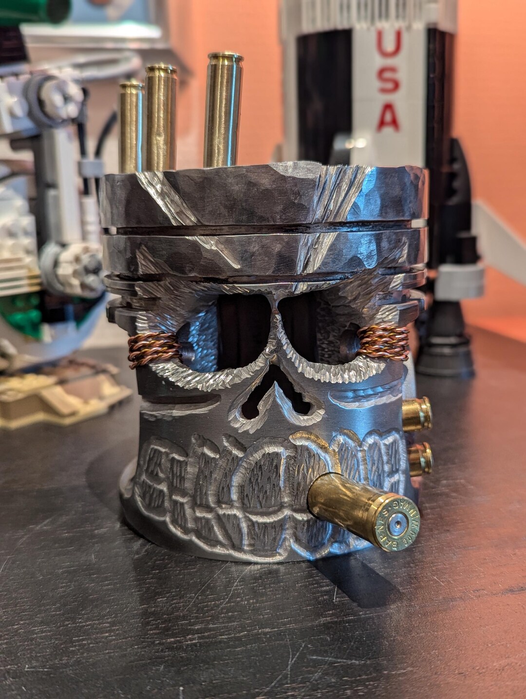 Pistonart Piston Artwork: Steampunk Skull & Pen Holder!!! - Etsy