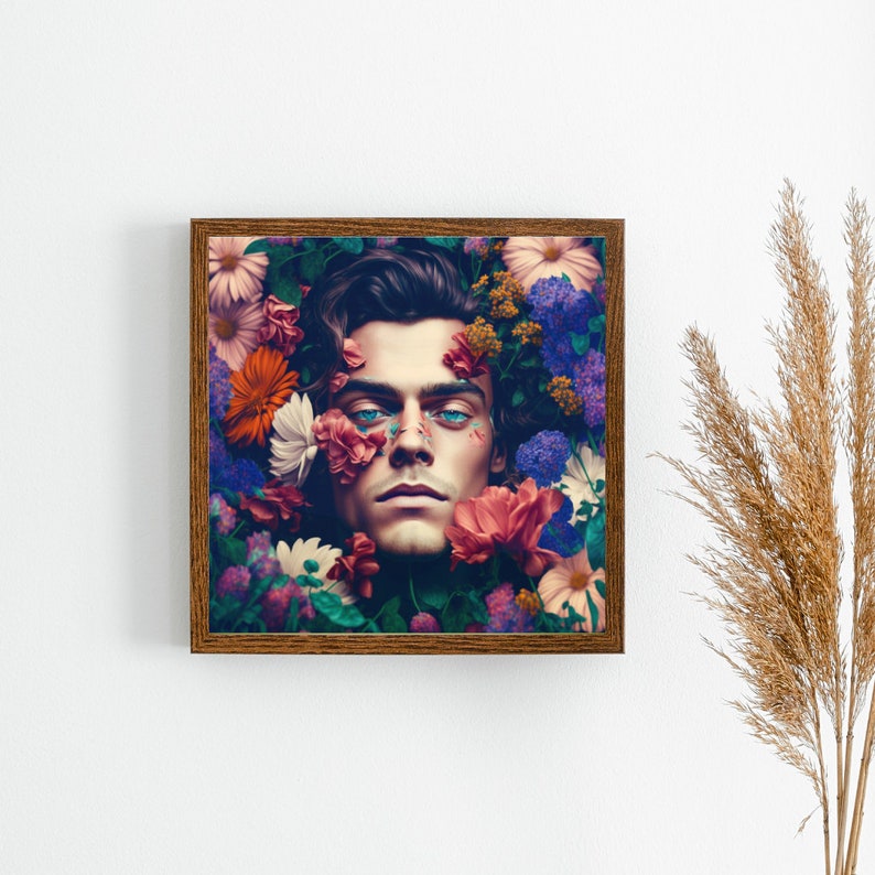 Harry Styles Digital Print, Square Harry Styles Botanical Retro Wall ...