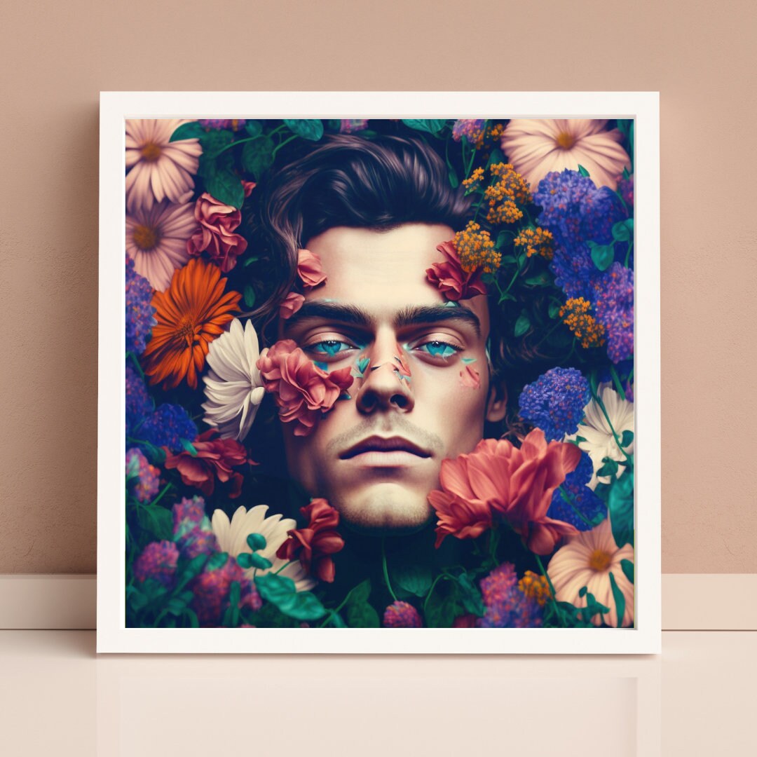 Harry Styles Digital Print, Square Harry Styles Botanical Retro Wall ...