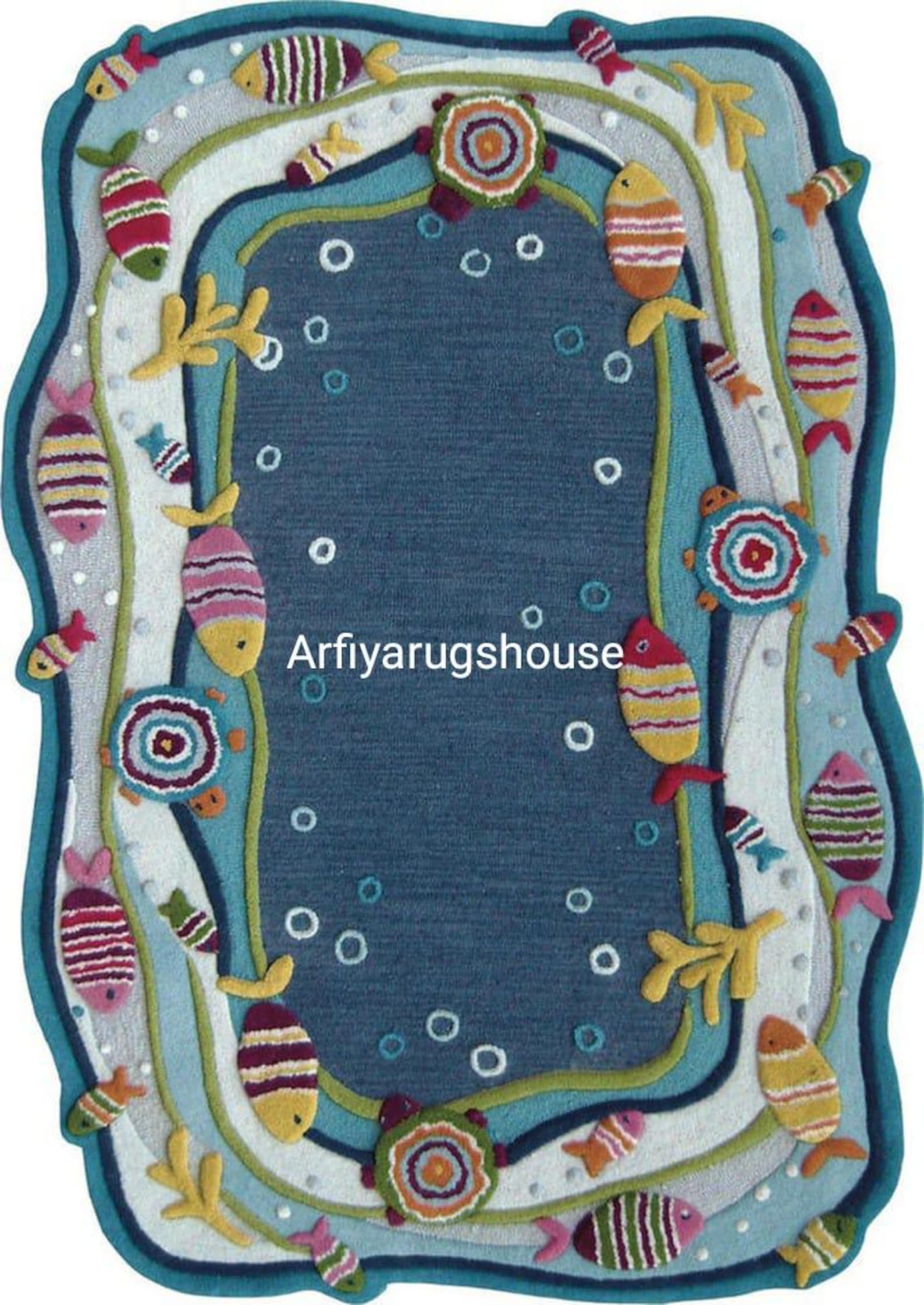 Hand-tufted Wool Fish Rug: Multicolored Home Decor - Etsy