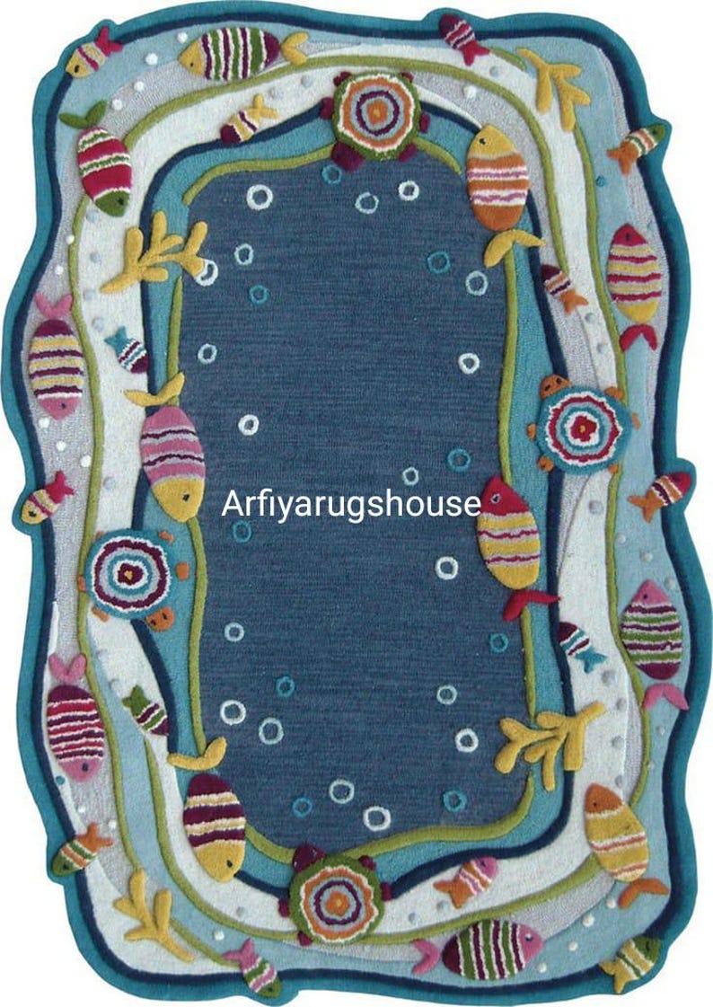 Bubble Fish Rugs Hand Tufted Home Decoration 100% Wool Multicolour Fish ...