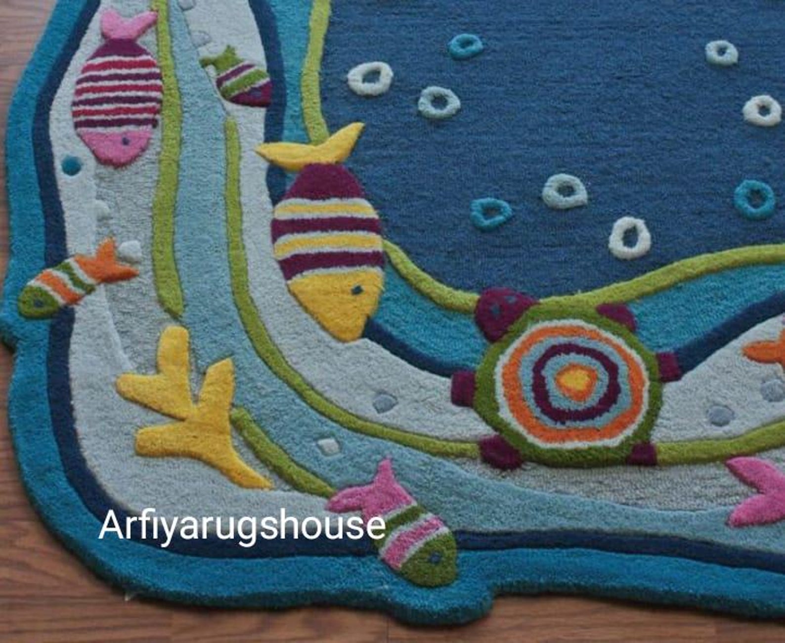 Bubble Fish Rugs Hand Tufted Home Decoration 100% Wool Multicolour Fish ...