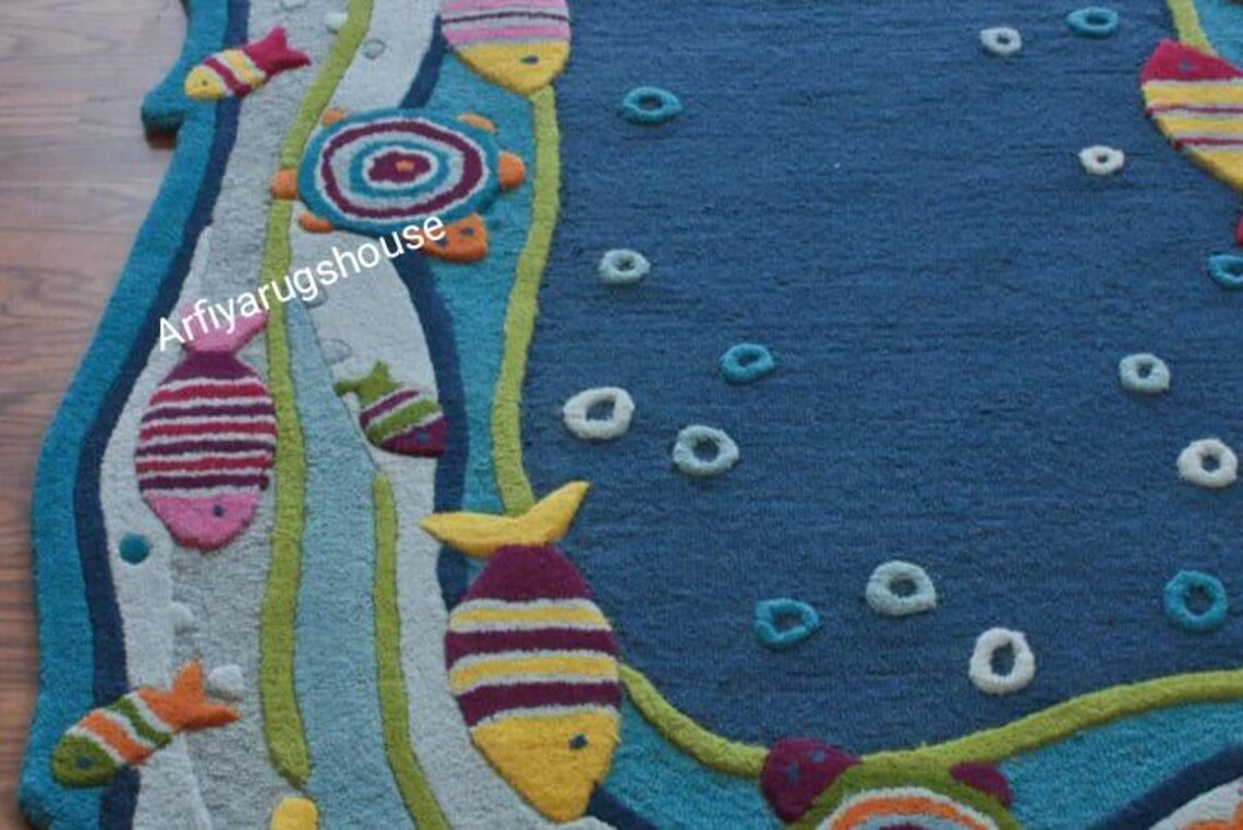 Bubble Fish Rugs Hand Tufted Home Decoration 100% Wool Multicolour Fish ...