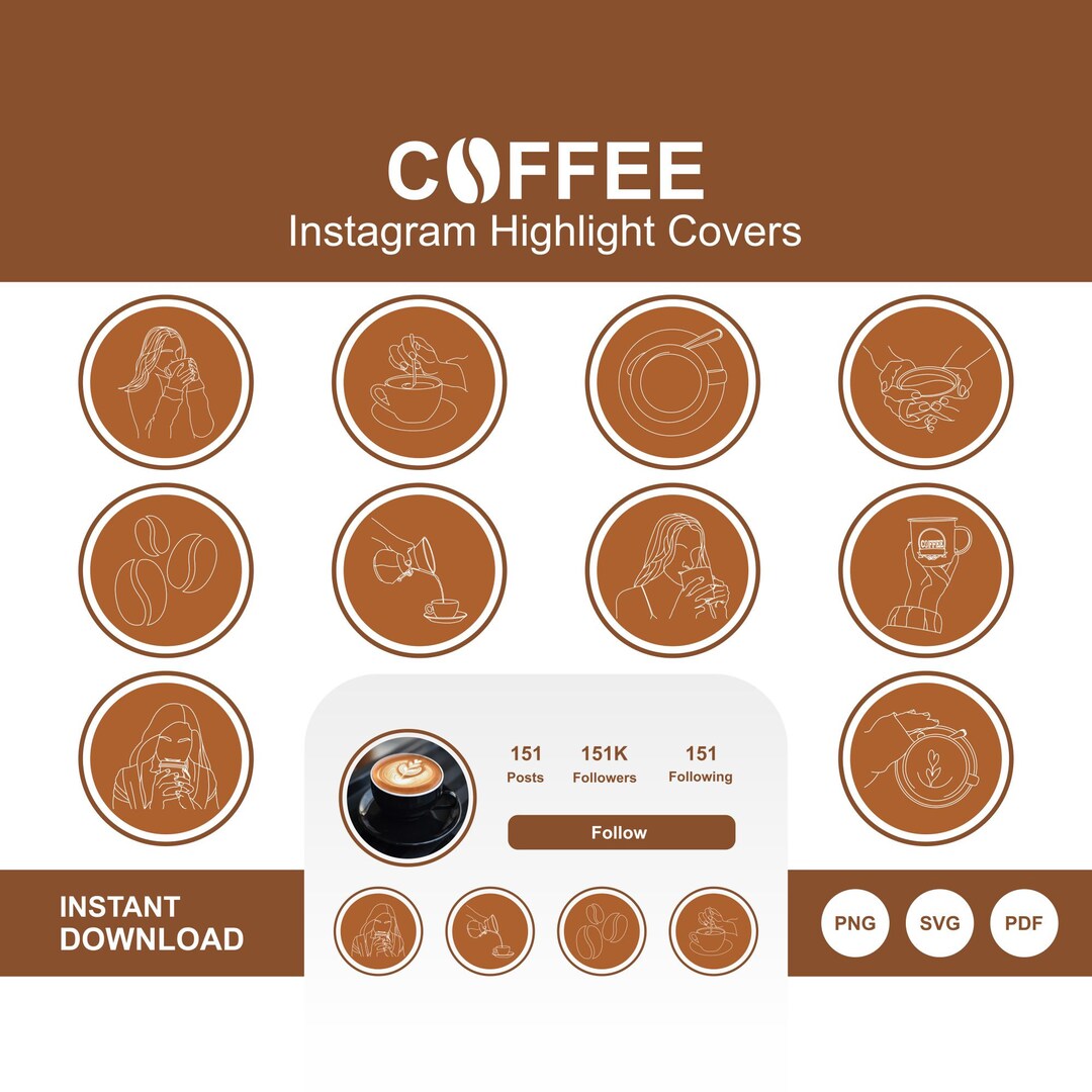Coffee Instagram Story Highlight Covers, Line Art - Etsy