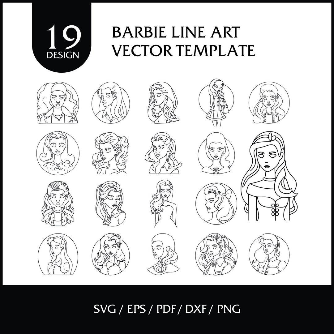 Barbie Line Art Vector Template SVG - Etsy