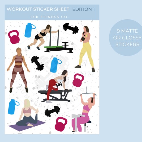 GYM EXERCISE Sticker Sheet // Aesthetic Cute Fitness Workout - Etsy ...