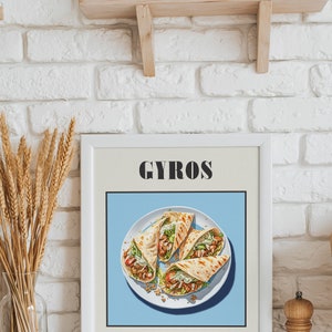 Gyros Poster, Food Print, Modern Kitchen Decor, Greek Food, Chef Print ...