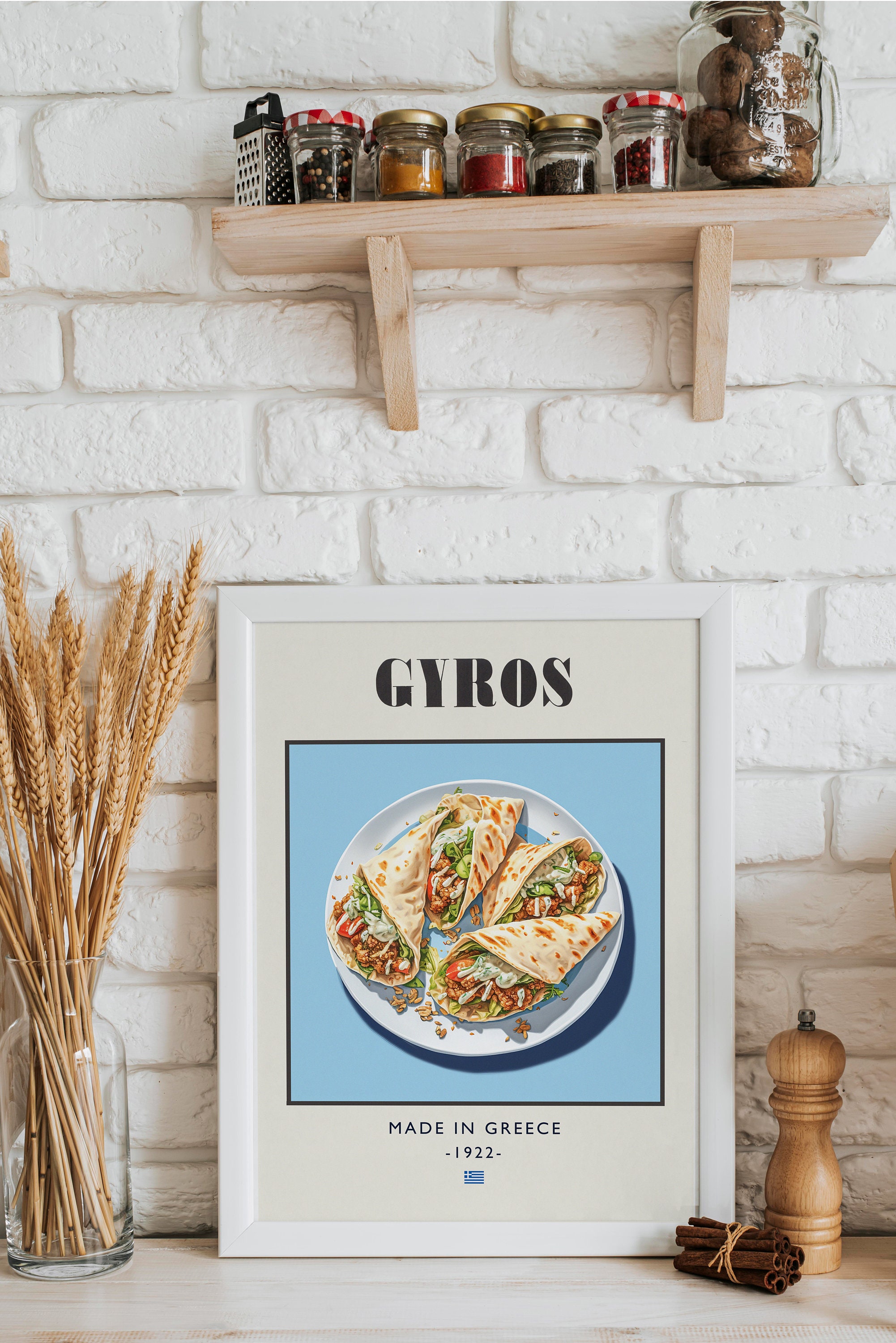Gyros Poster, Food Print, Modern Kitchen Decor, Greek Food, Chef Print ...