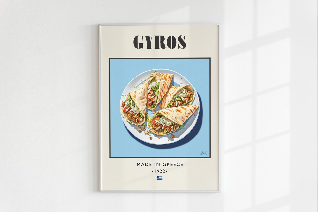 Gyros Poster, Food Print, Modern Kitchen Decor, Greek Food, Chef Print ...
