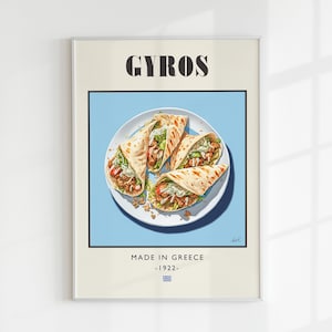 Gyros Poster, Food Print, Modern Kitchen Decor, Greek Food, Chef Print ...
