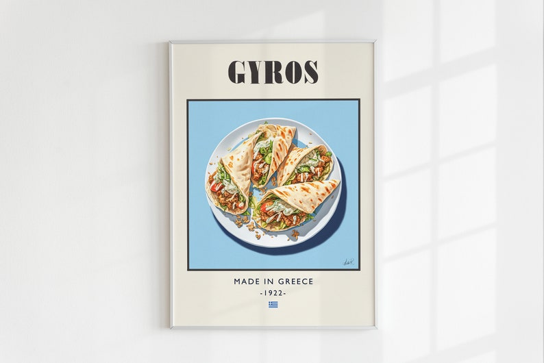 Gyros Poster, Food Print, Modern Kitchen Decor, Greek Food, Chef Print ...