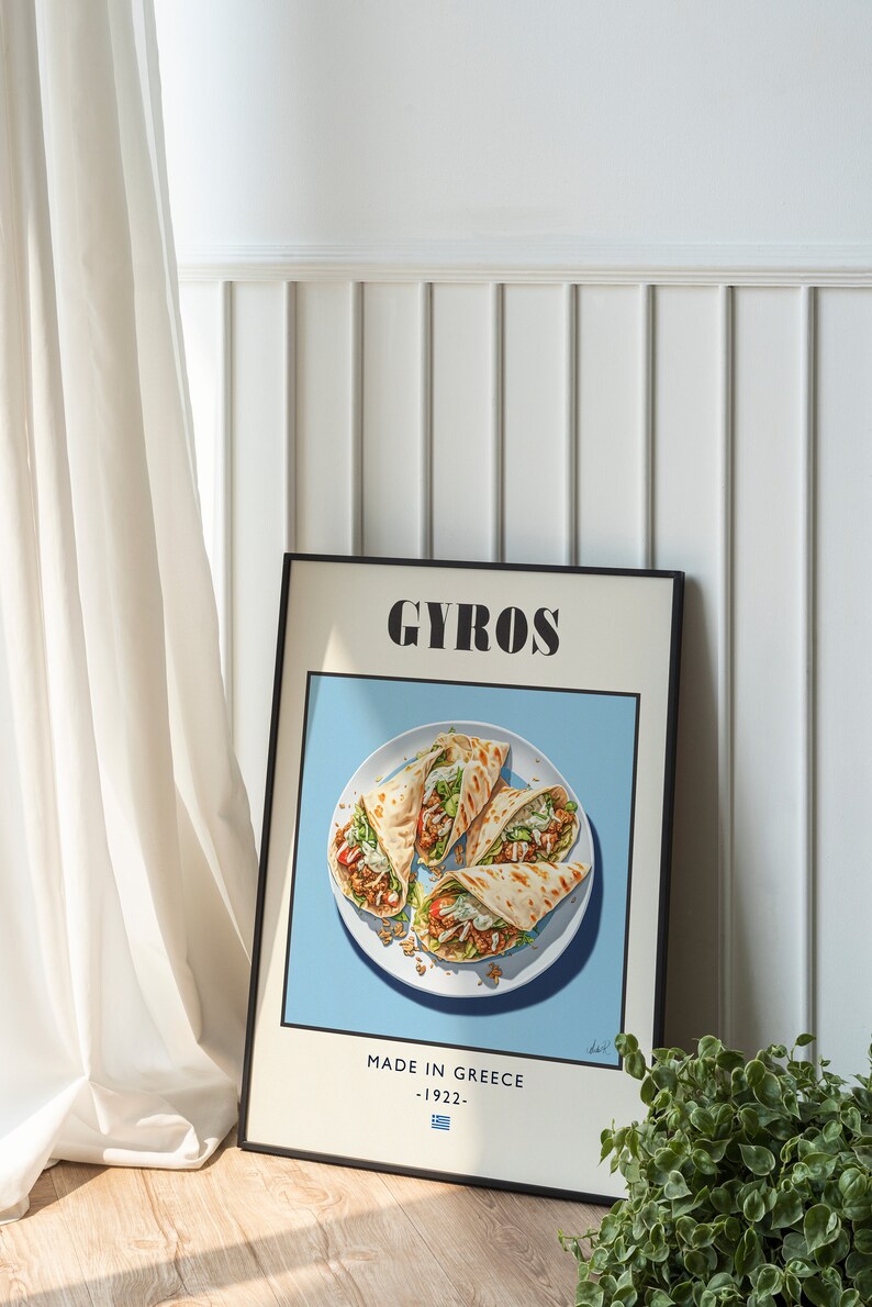 Gyros Poster, Food Print, Modern Kitchen Decor, Greek Food, Chef Print ...