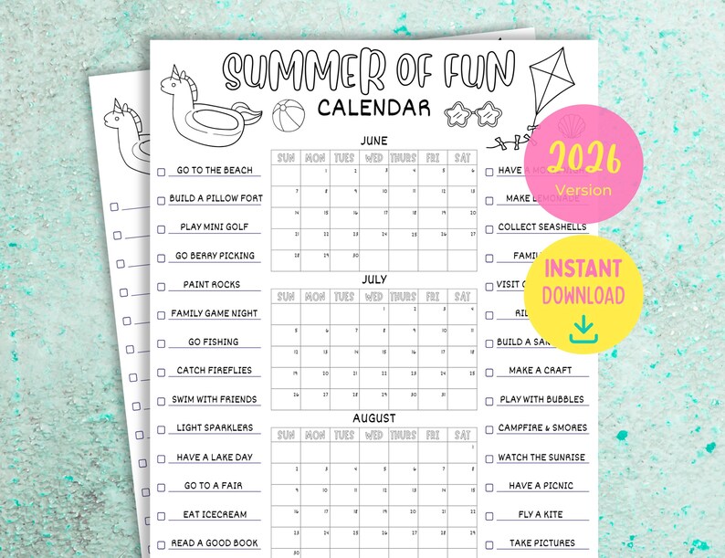 2026 Summer Fun Calendar Poster, Kids Activities Checklist (PDF) - Etsy