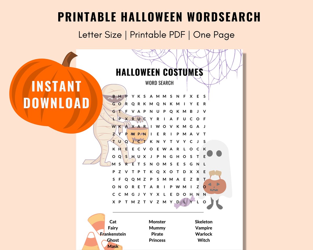Halloween Word Search Game, Halloween Costume Word Search, Printable ...