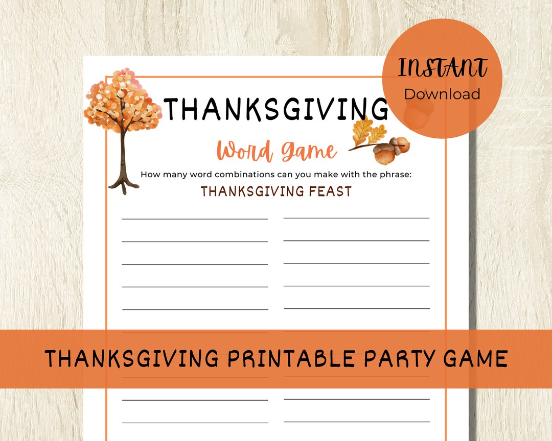 Word Game Thanksgiving Printable Party Game, Thanksgiving Trivia Game ...