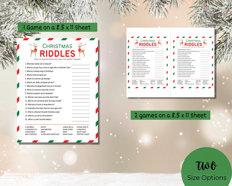Christmas Riddles Printable Party Game, Family Christmas Game PDF ...