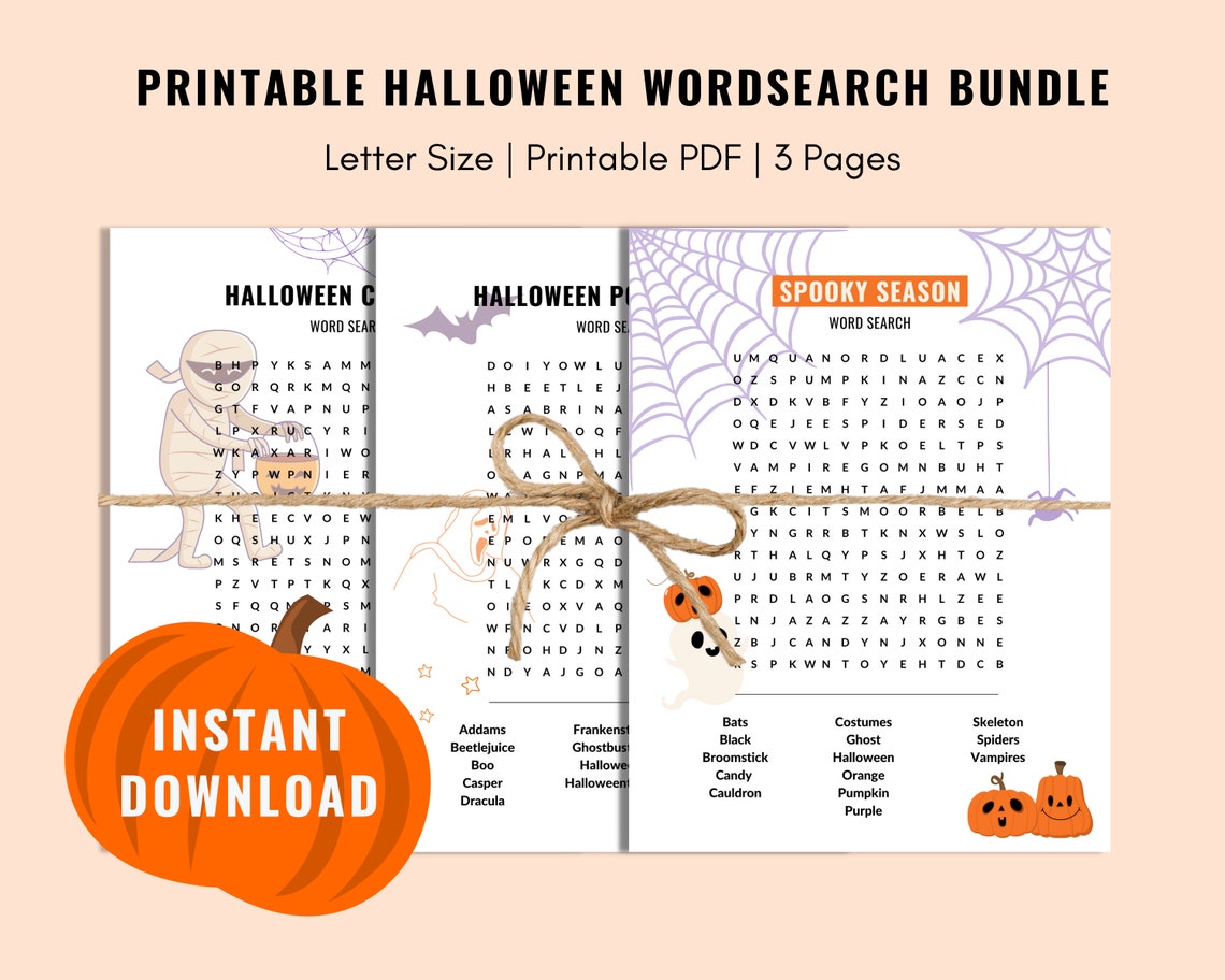 Halloween Word Search Bundle, Digital Word Search Game, Printable ...
