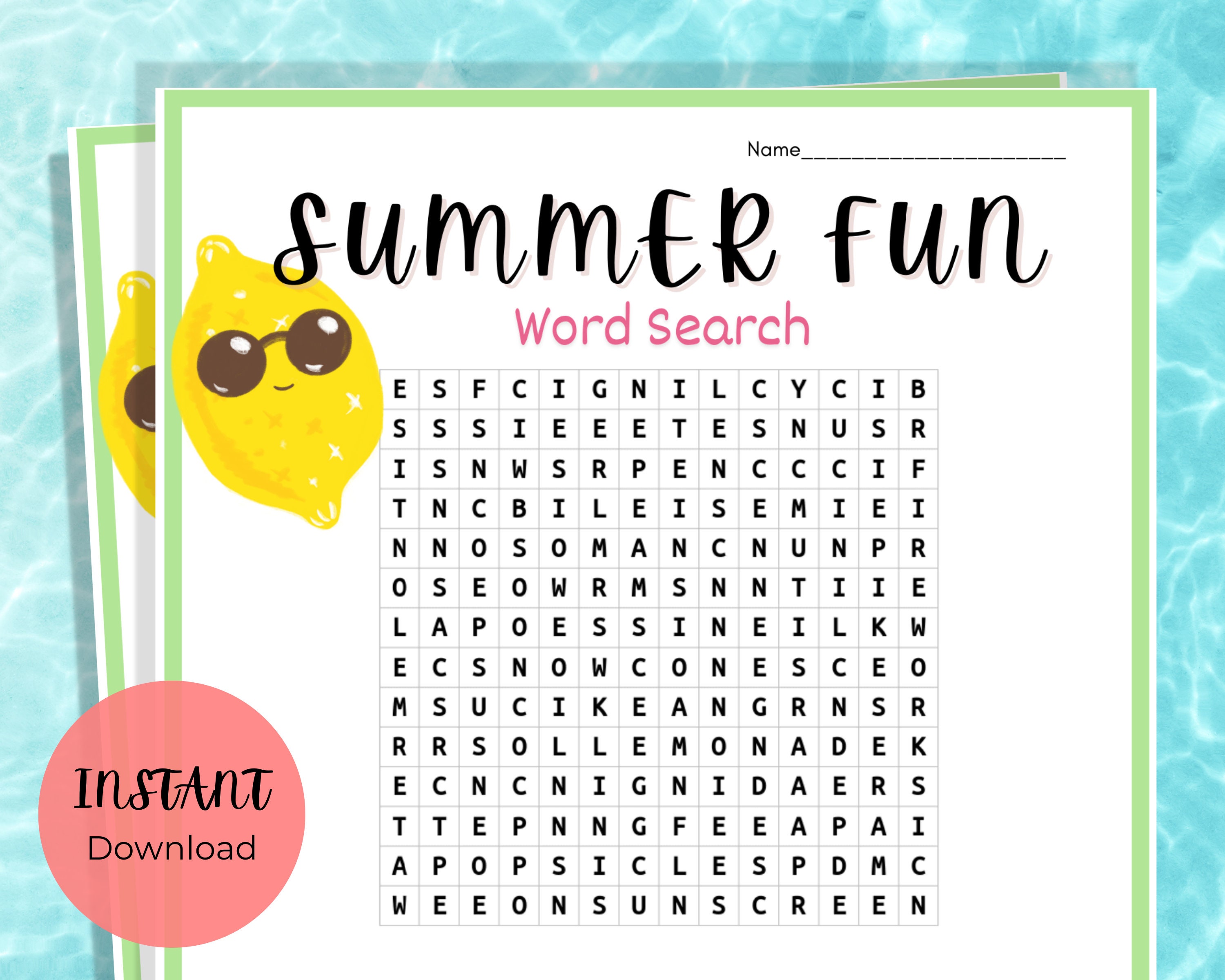 Summer Word Search Printable, Summertime Game, Summer Activity for Kids ...