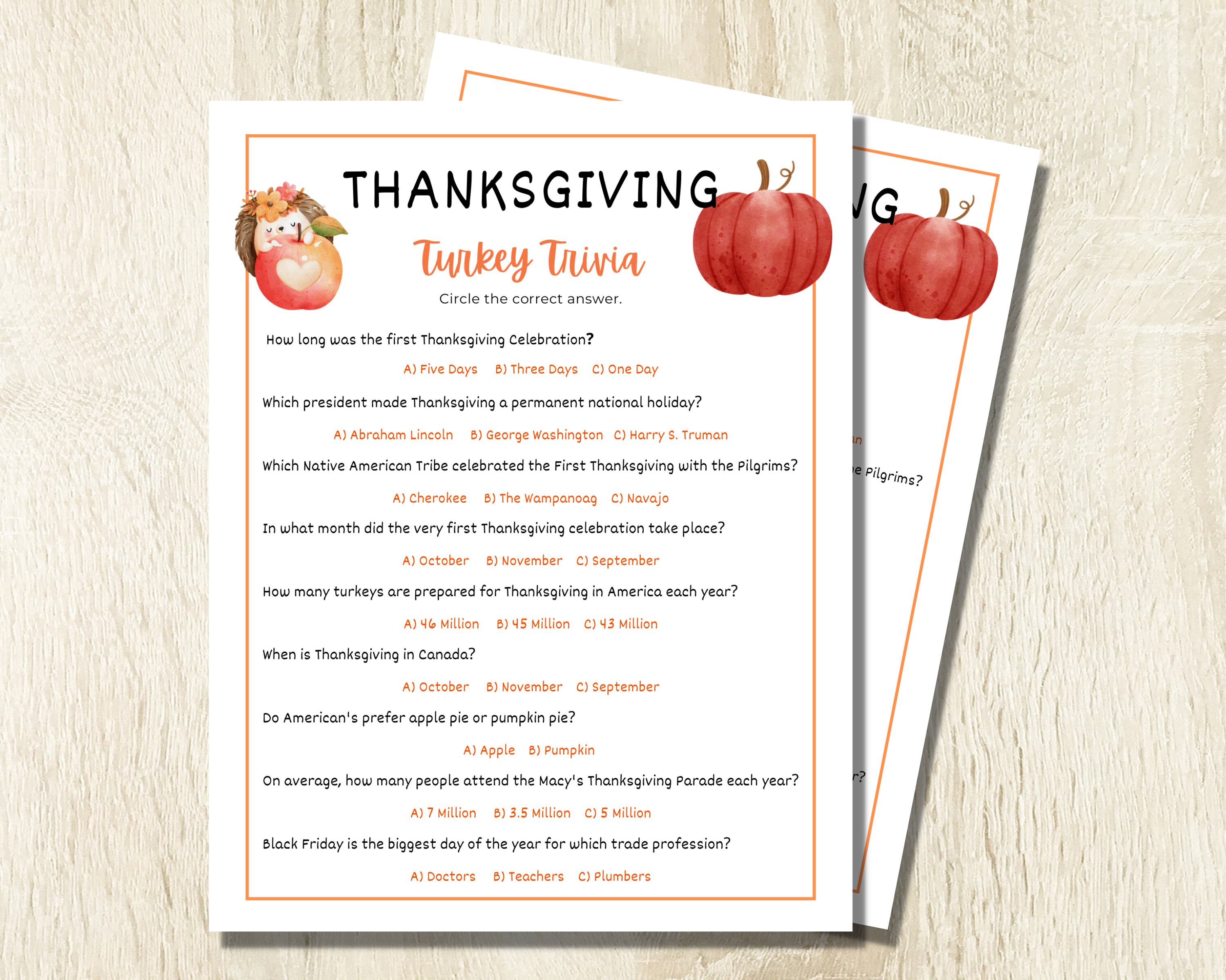 Turkey Trivia Thanksgiving Printable Party Game, Thanksgiving Trivia ...