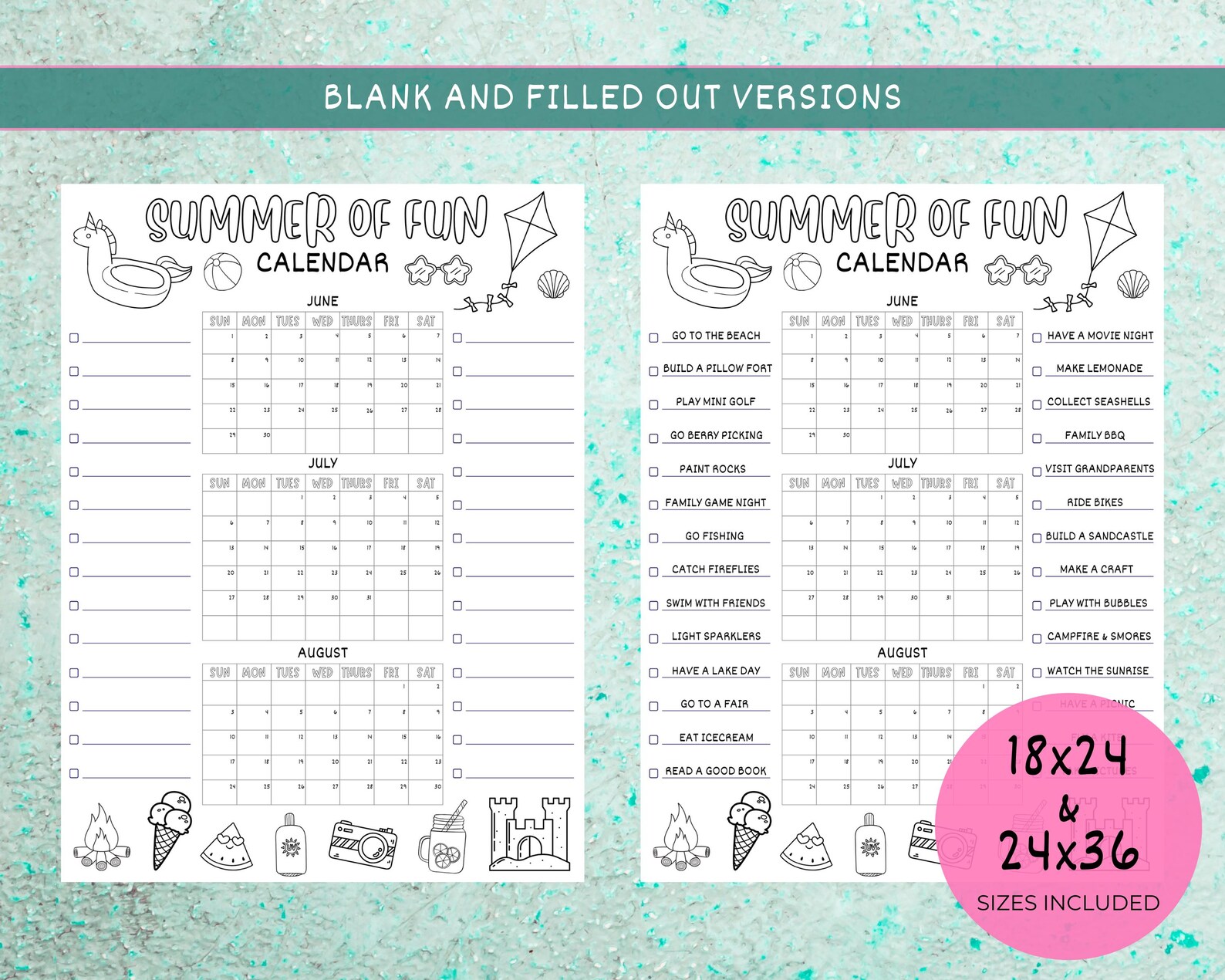 2025 Printable Summer Calendar Poster, Summer Poster, Summer Bucket ...